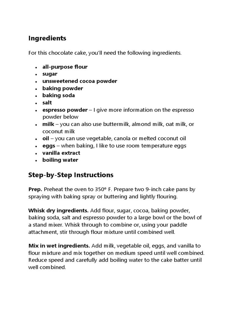 Easy Chocolate Cake Recipe Guide | PDF