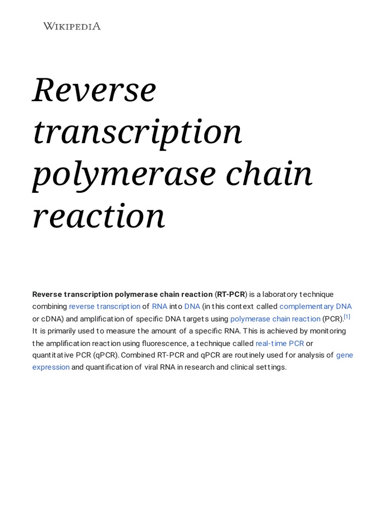 Reverse Transcription Polymerase Chain Reaction - Wikipedia | PDF | Reverse Transcription ...