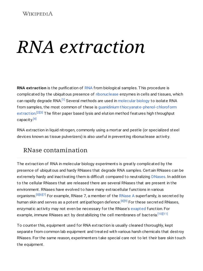 RNA Extraction - Wikipedia | PDF | Biochemistry | Chemistry