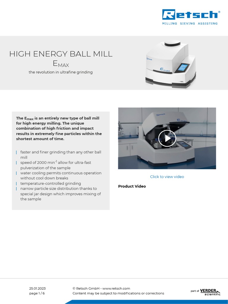 product_info-High-Energy-Ball-Mill-Emax-EN | PDF | Mill (Grinding) | Nature