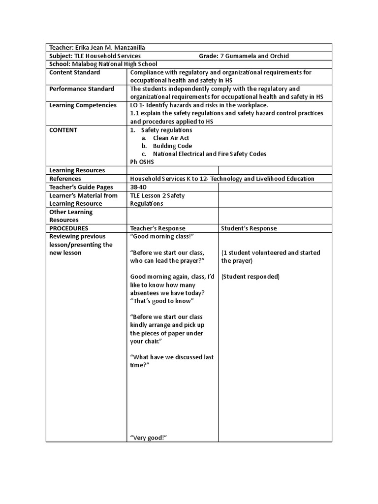 Lesson Plan 2 | PDF | Occupational Safety And Health | Safety