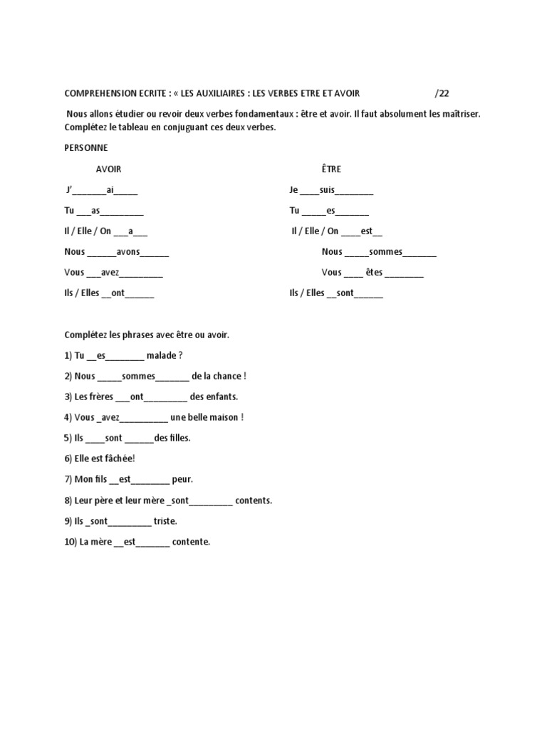 FSL N1 Être Et Avoir Devoirs | PDF