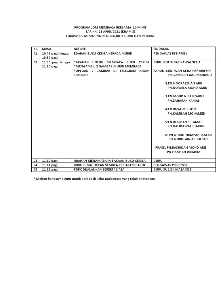 Program Jom Membaca Bersama 10 Minit Pdf