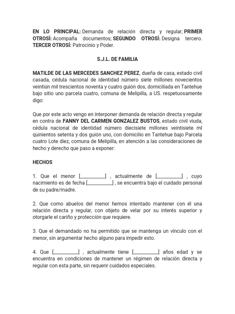 Modelo de Demanda de Relación Directa y Regular Interpuesta Por Abuelos ...