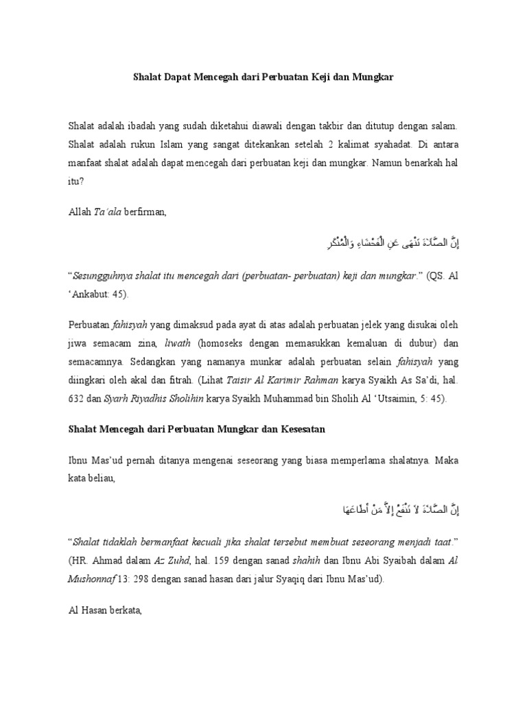 Shalat Dapat Mencegah Dari Perbuatan Keji Dan Mungkar | PDF