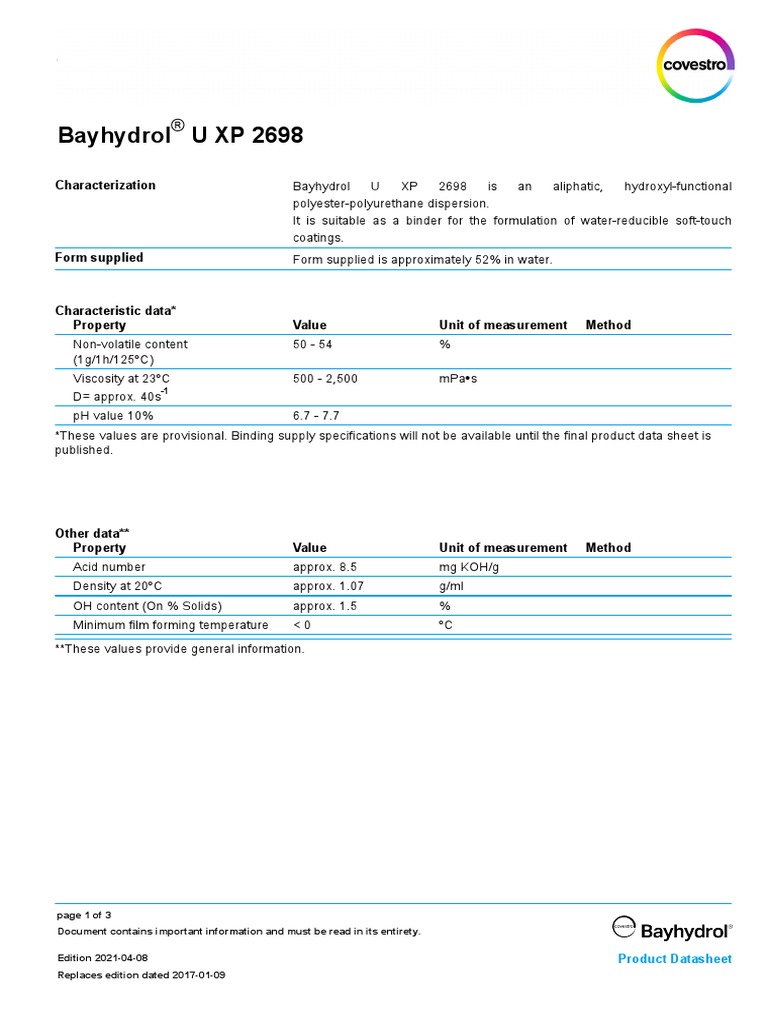 Bayhydrol U XP 2698 - en | PDF | Guarantee | Information