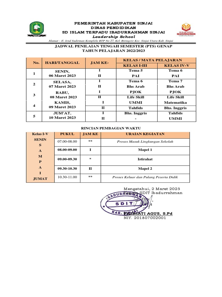 Jadwal PTS Semester Genap 2023 | PDF