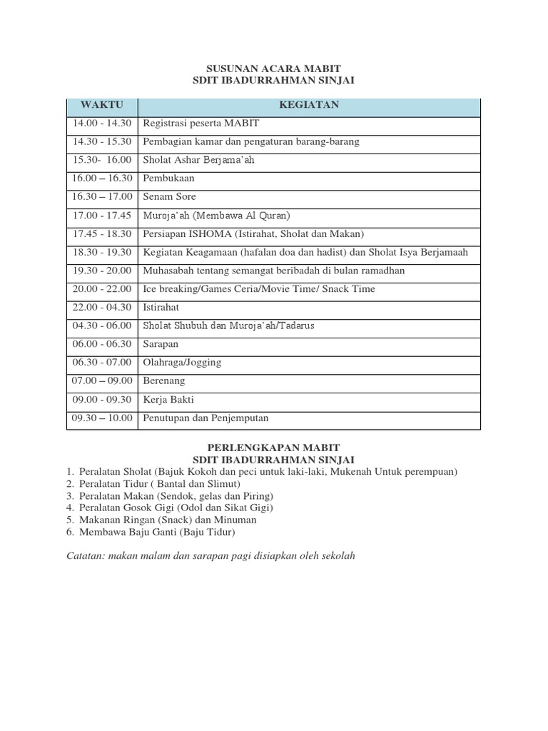 Susunan Acara Mabit 2023 | PDF