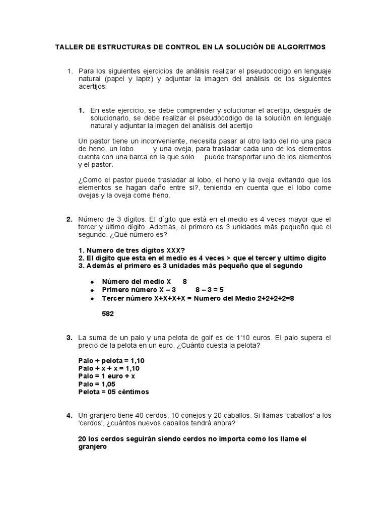Taller de Algoritmos y Estructuras de Control | PDF | Ingeniería de ...