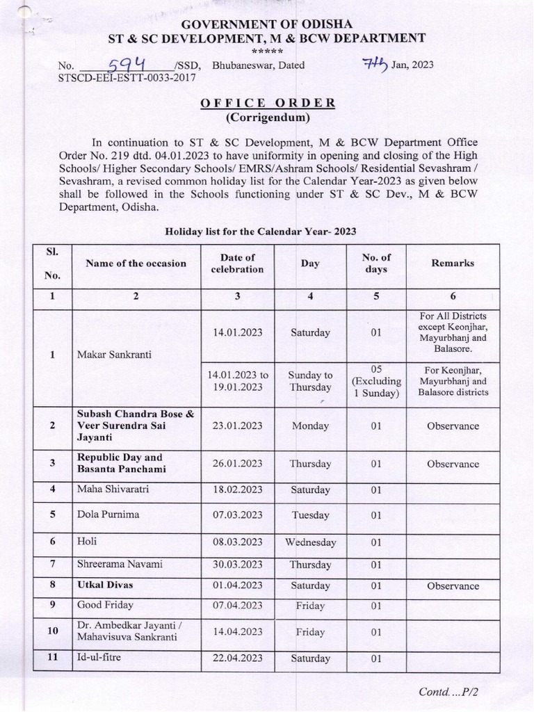 Holiday SSD 2023 Corrigendum | PDF