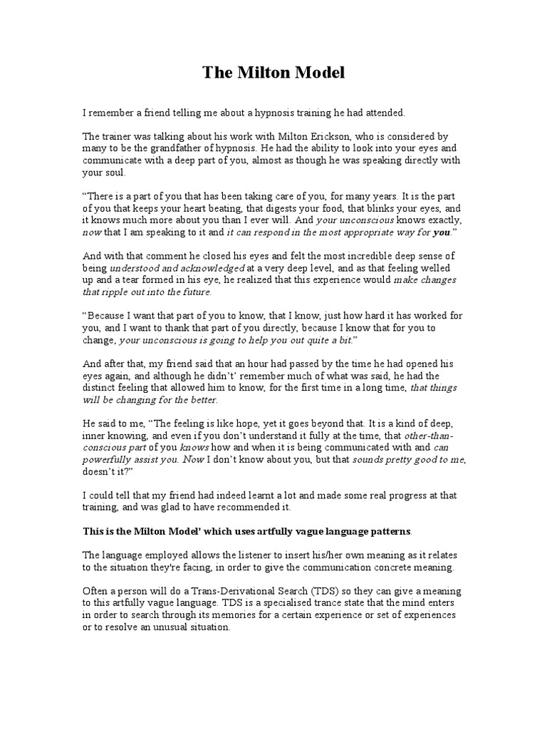 The Milton Model | PDF | Verb | Mind