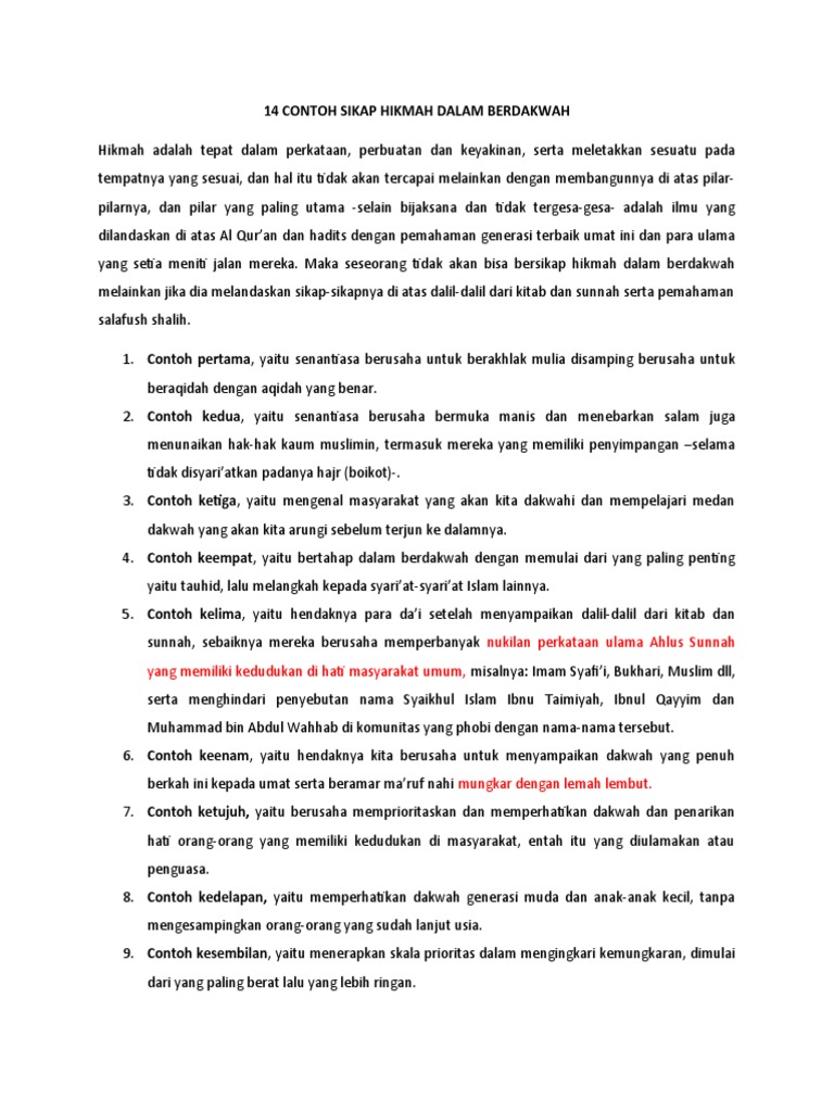 14 Contoh Sikap Hikmah Dalam Berdakwah | PDF | Ilmu Sosial