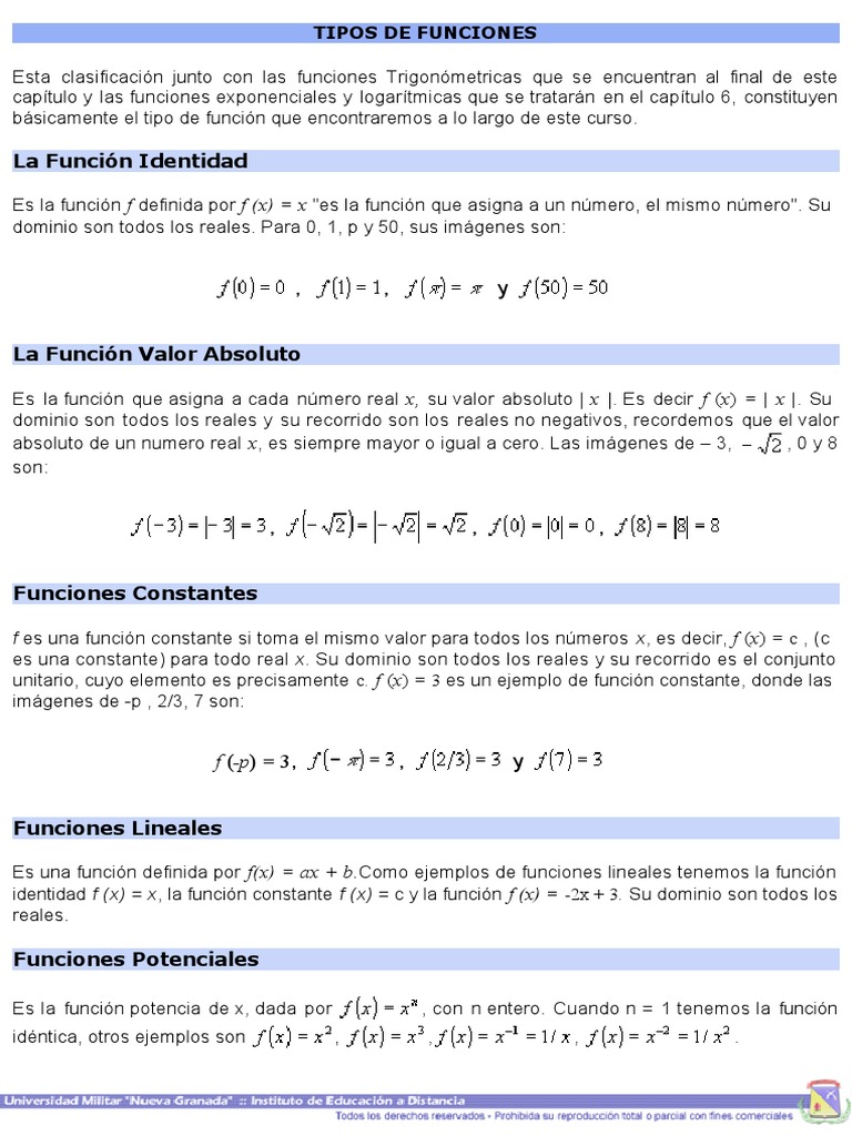 Tipos de Funciones | Descargar gratis PDF | Función (Matemáticas ...