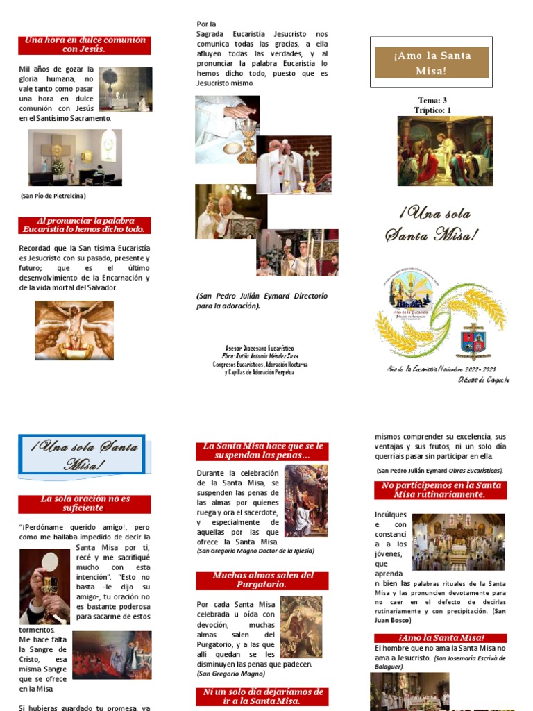 ¡Una Sola Santa Misa! Triptico 1 | PDF | eucaristía | Misa (liturgia)