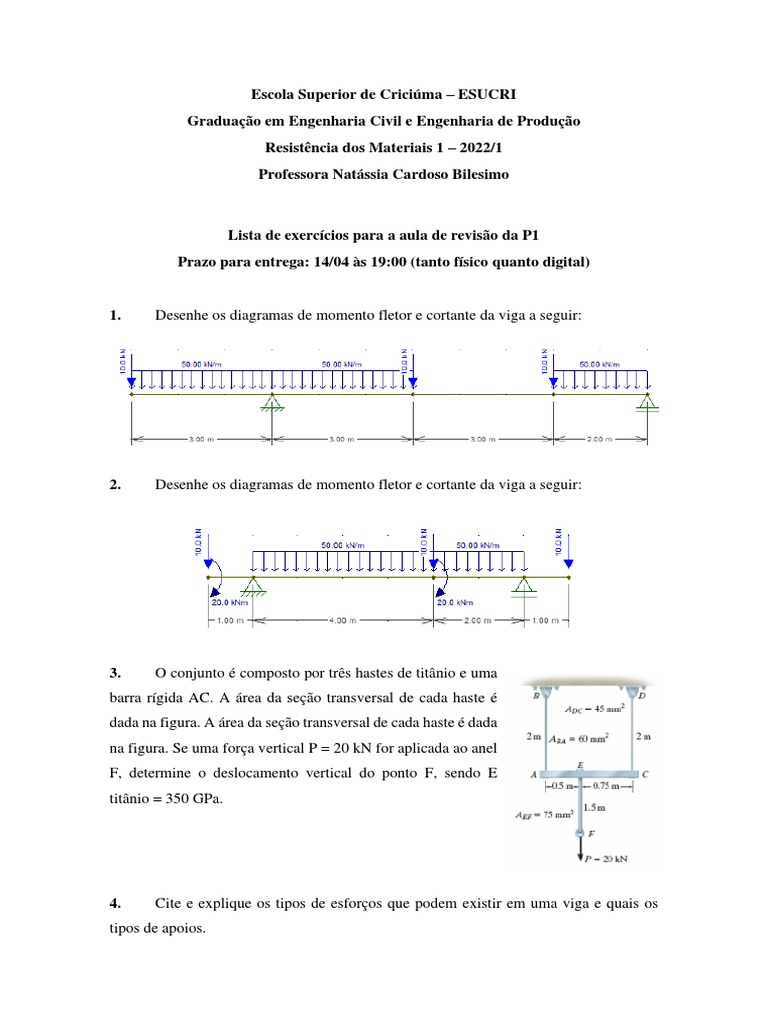 RM1 - Lista de Exercícios 1 2022 - 1 | PDF