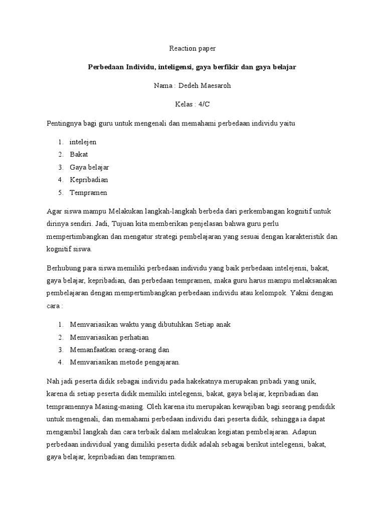 Perbedaan Individu, Inteligensi, Gaya Berfikir Dan Gaya Belajar | PDF | Sains & Matematika
