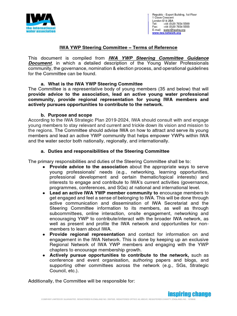 2022 - TOR - IWA YWP Steering Committee 2022 2024 | PDF | Committee ...