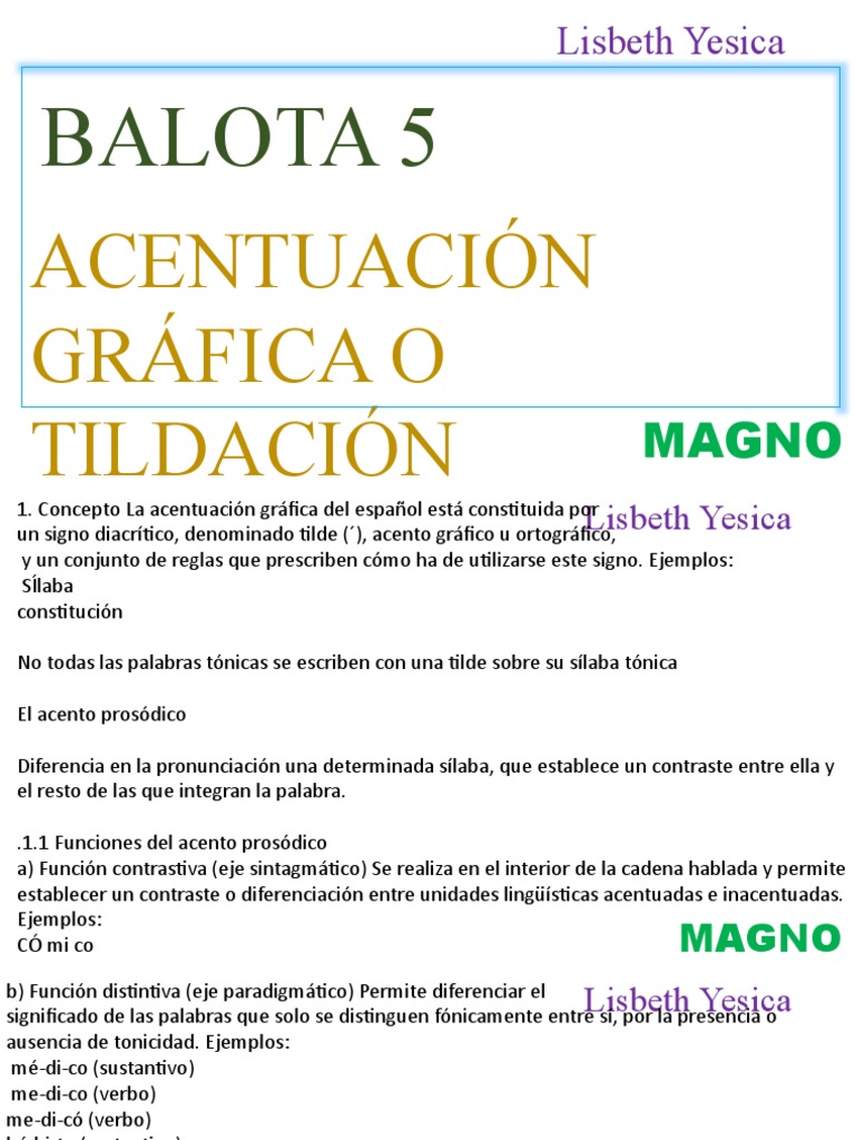 BALOTA 5 La Tildacion | PDF | Palabra | Sílaba
