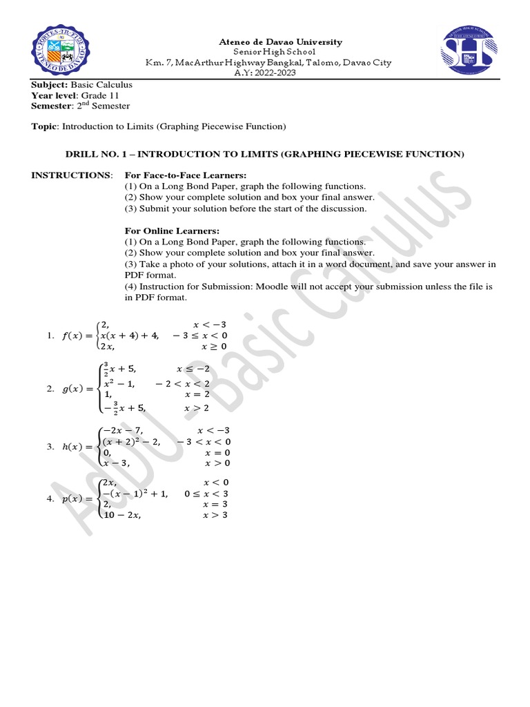 Moodle - Drill 1 - Graph of Piecewise Function | PDF