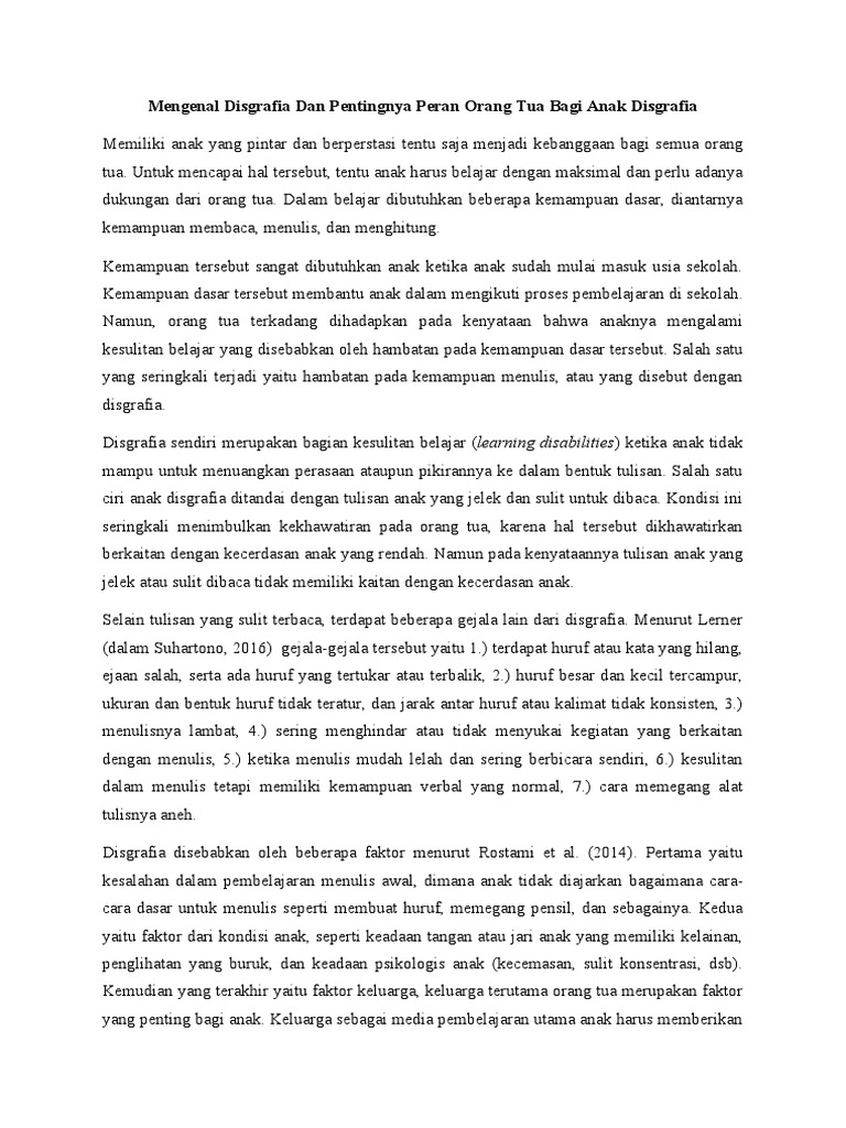 Pentingnya Peran Orang Tua Bagi Anak Disgrafia | PDF Pentingnya Peran Orang Tua Bagi Anak Disgrafia | PDF