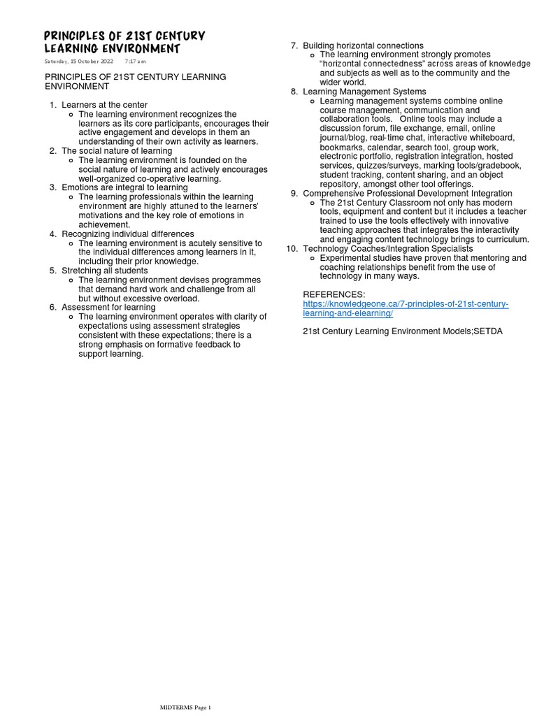 Principles of 21st Century Learning | PDF | Learning | Behavior Modification