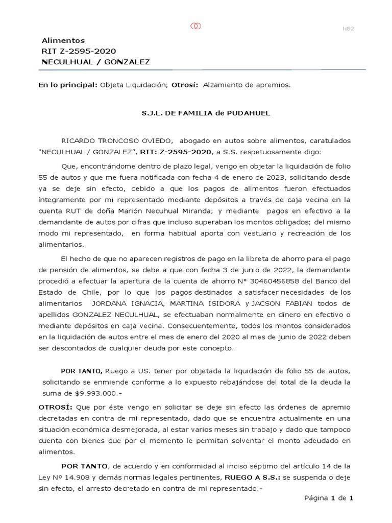 Objeta Liquidación 2 | PDF | Pensión alimenticia | Dinero
