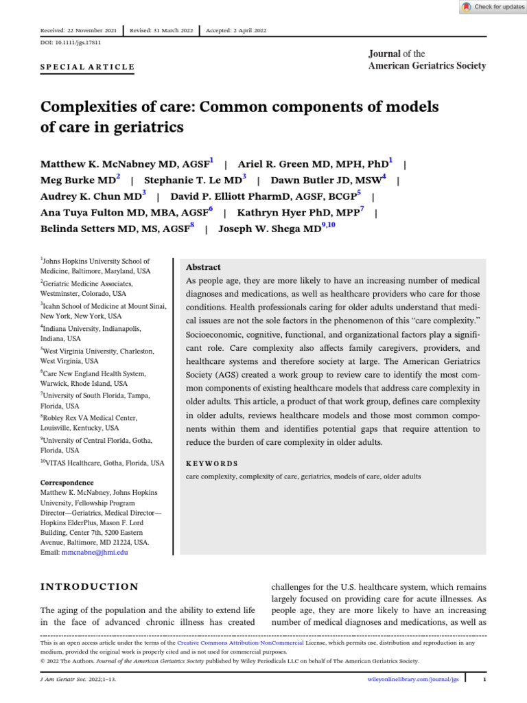 J American Geriatrics Society - 2022 - McNabney - Complexities of Care ...