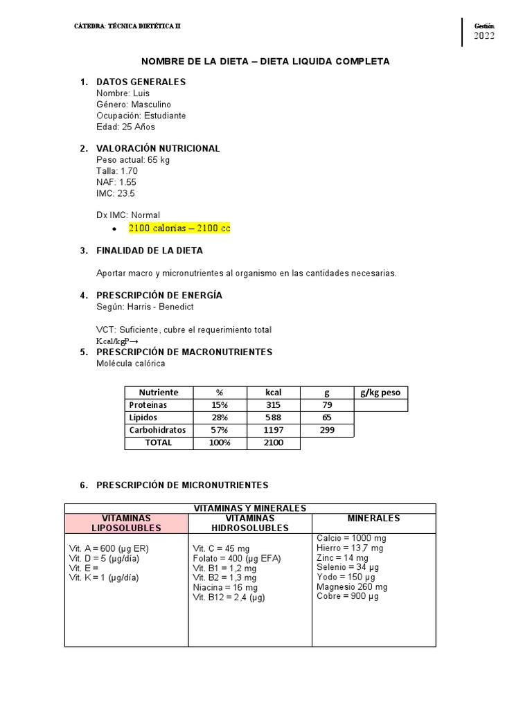 Dieta Liquida Completa..2 | Descargar gratis PDF | Alimentos | Vitamina