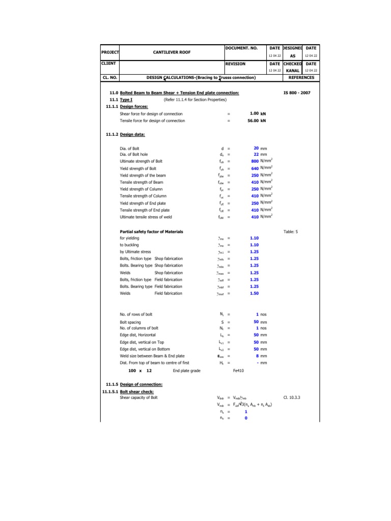 Bolted Connection-CHS-114X6 To Gusset Plate | PDF | Strength Of ...