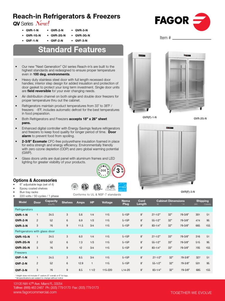 Standard Features: Reach-In Refrigerators & Freezers | Download Free PDF | Refrigerator | Door