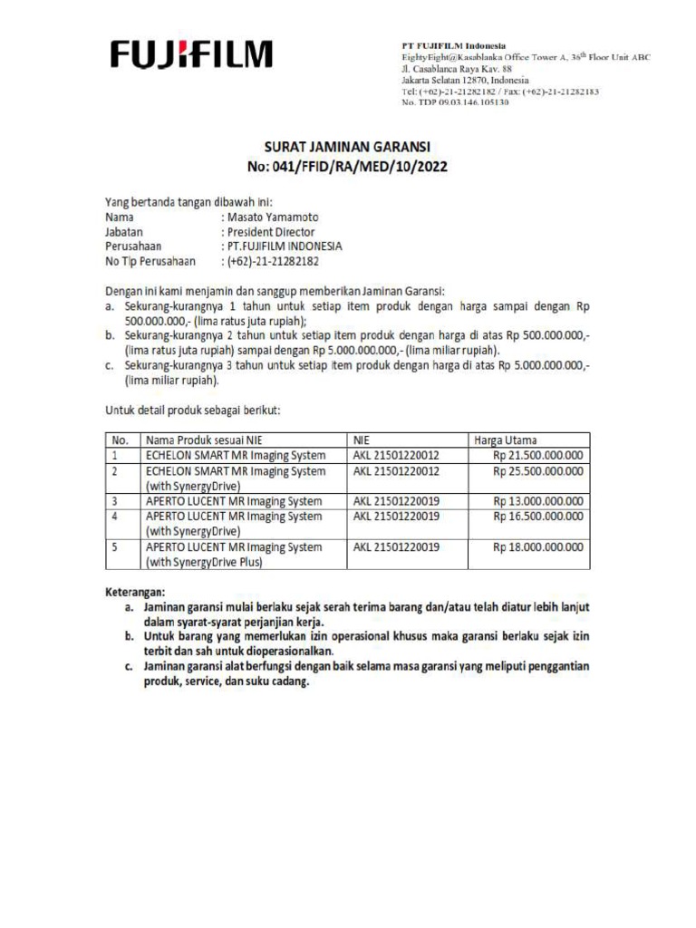 Surat Jaminan Garansi | PDF