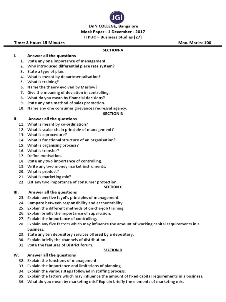 Business Studies Mock Exam Papers | PDF | Marketing | Investing