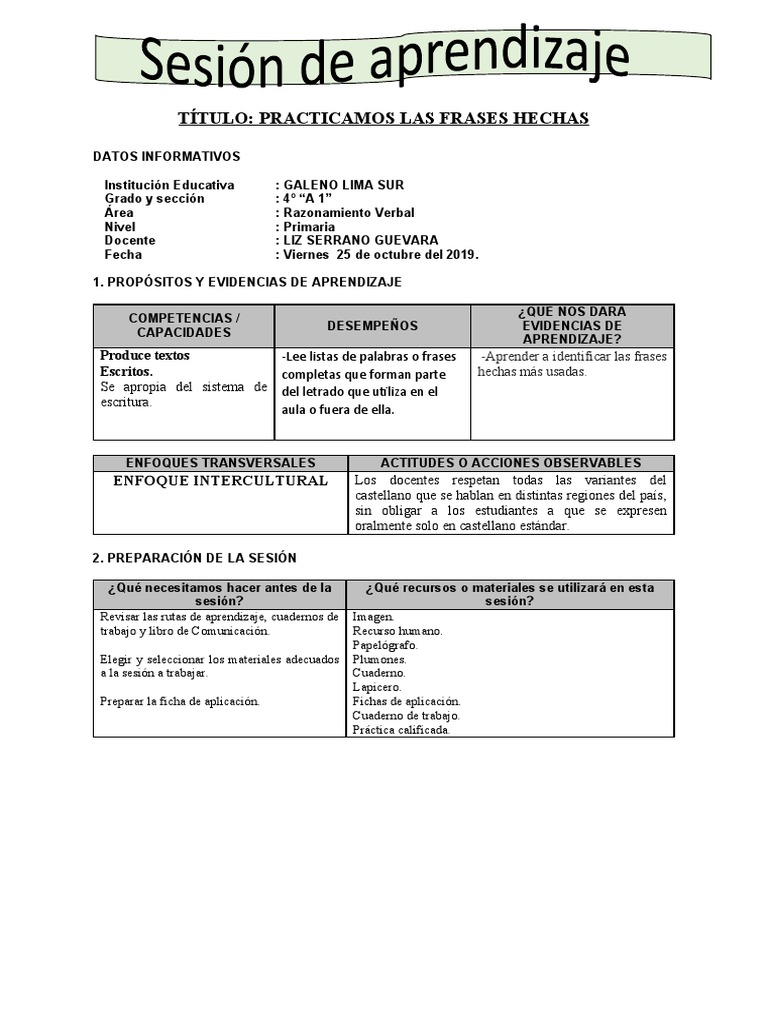 Sesion de Aprendizaje de Raz - Verbal-Octubre7 | PDF | Aprendizaje | Modificación de comportamiento