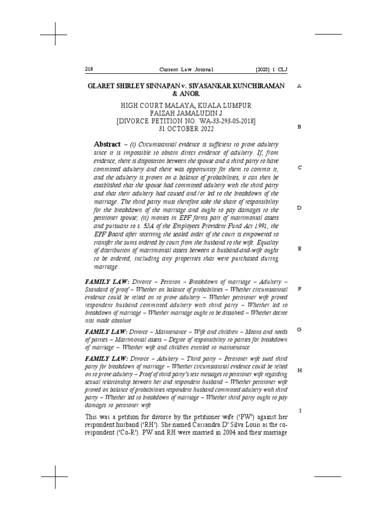 GLARET SHIRLEY SINNAPAN v. SIVASANKAR KUNCHIRAMAN | PDF | Burden Of ...