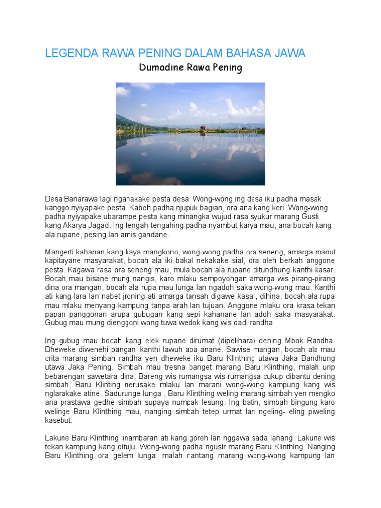 Legenda Rawa Pening Dalam Bahasa Jawa | PDF