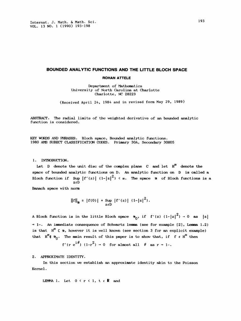 Bounded Analytic Functions and Bloch Space: The Little | PDF | Function (Mathematics ...