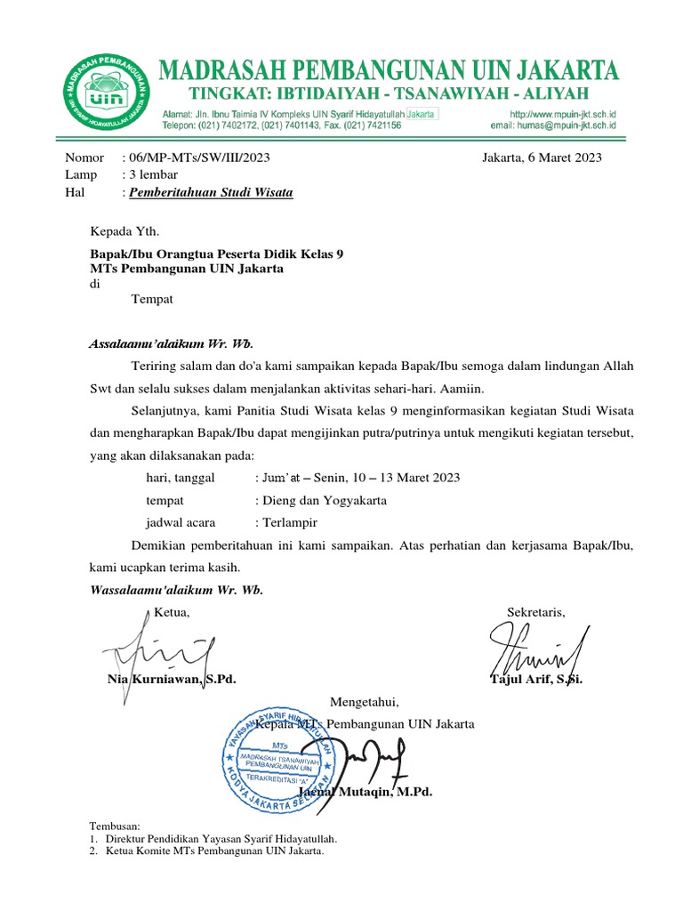 06. Surat Pemberitahuan Studi Wisata | PDF