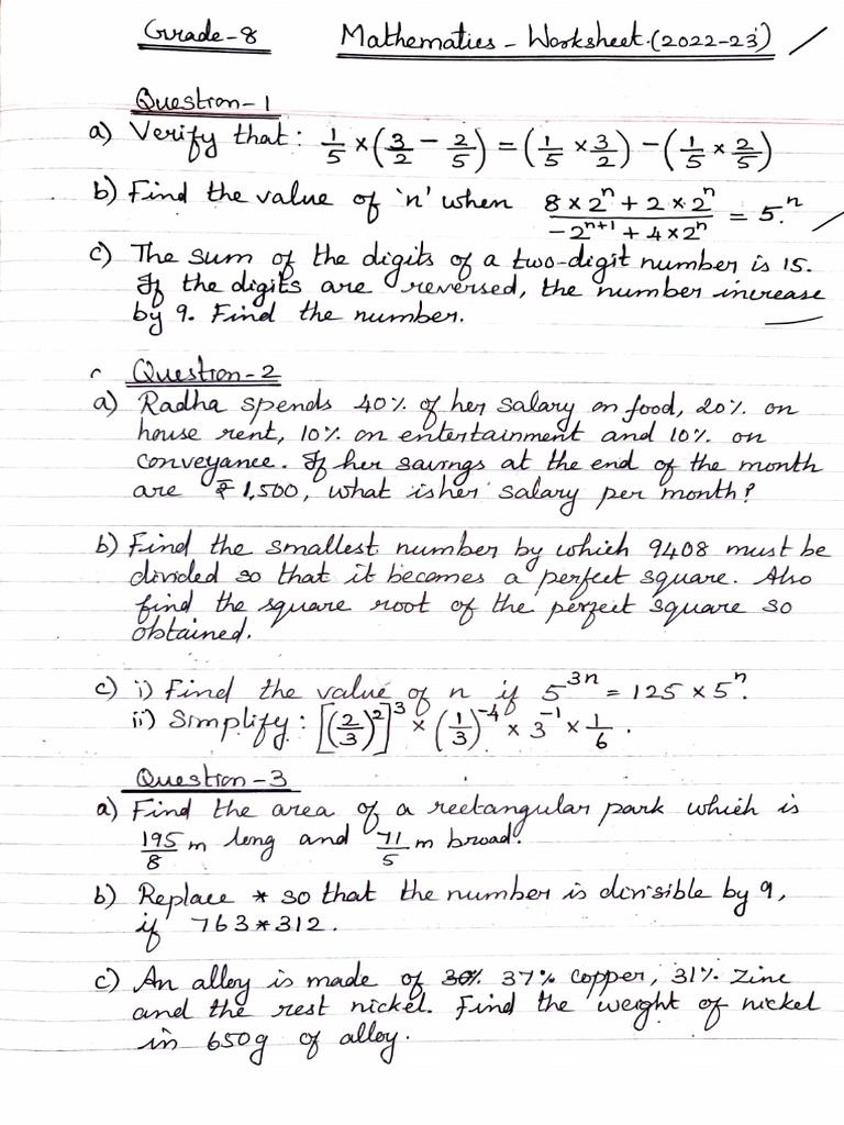 Gr-8-Worksheets Math | PDF | Teaching Methods & Materials | Science & Mathematics