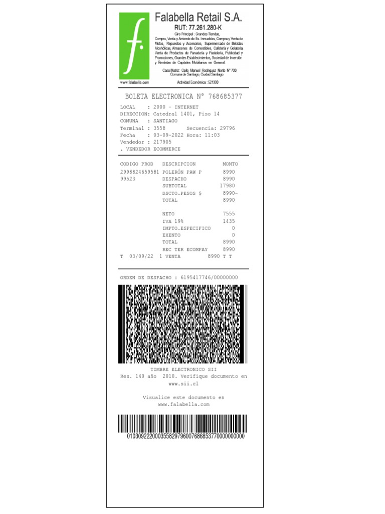 Boleta Electrónica Falabella con QR | PDF