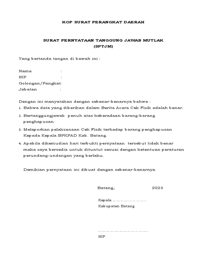 SPTJM Barang Penghapusan | PDF