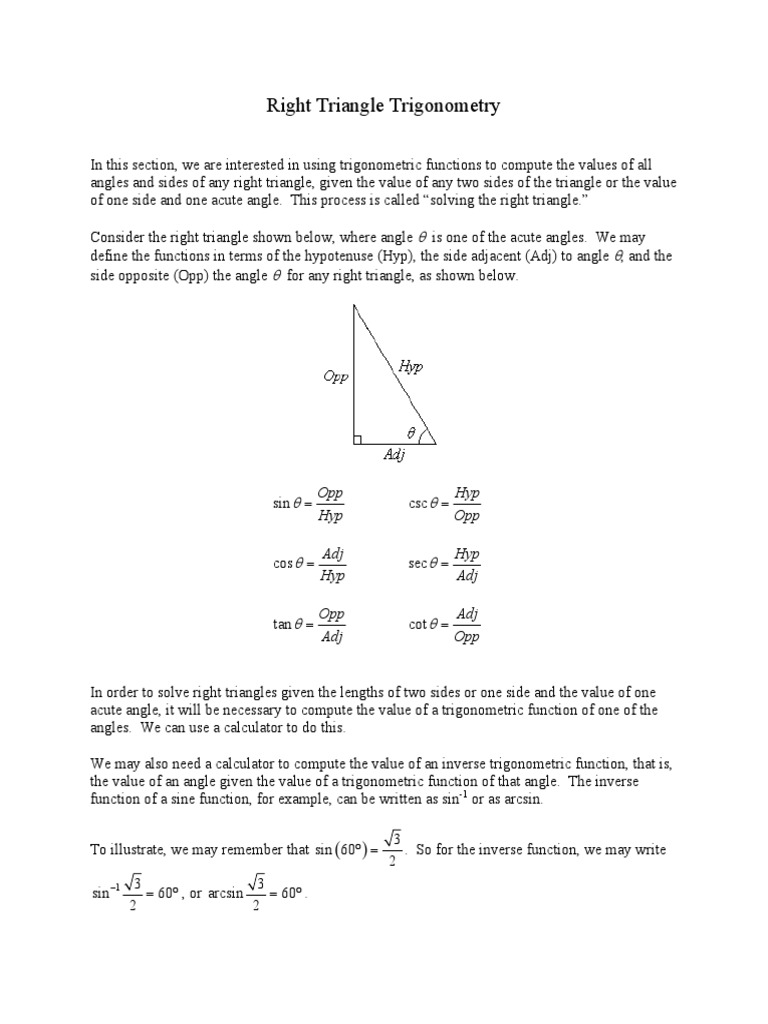 Right Triangle Trigonometry: Opp Hyp Adj Hyp Opp Adj Hyp Opp Hyp Adj ...