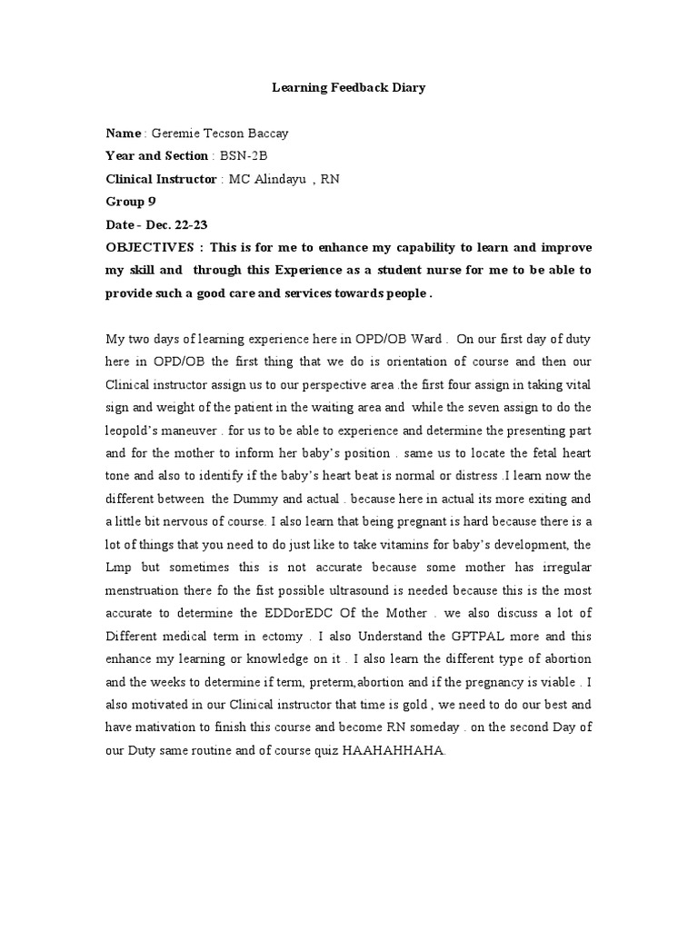Learning Feedback Diary Opd-Ob | PDF
