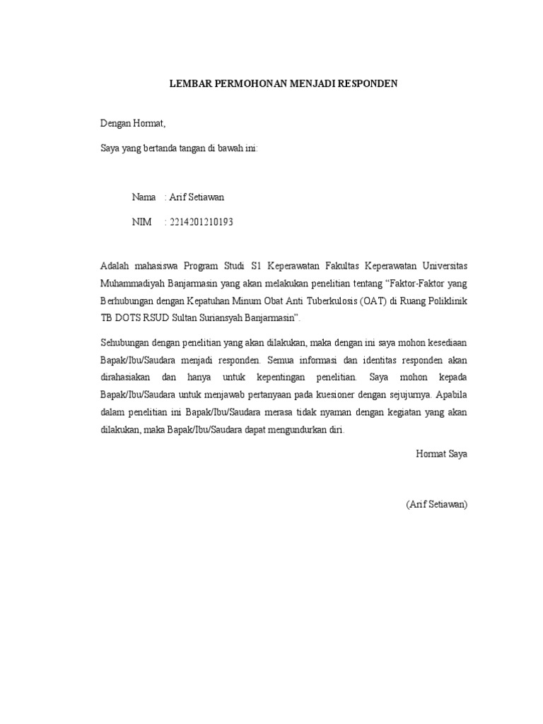 Lembar Permohonan Menjadi Responden | PDF