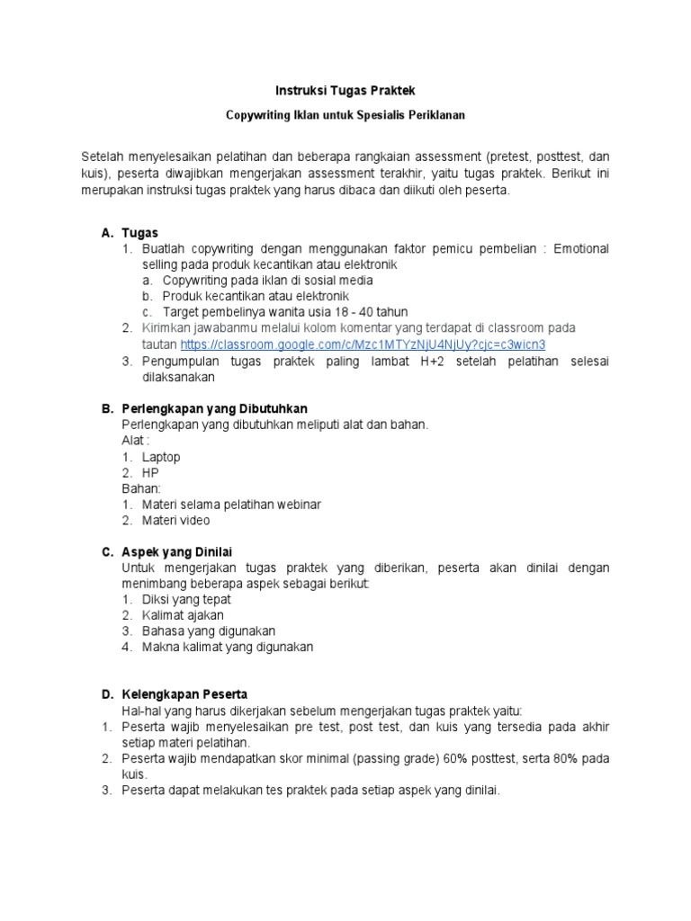 Contoh Format Instruksi Tugas Praktek | PDF Contoh Format Instruksi Tugas Praktek | PDF
