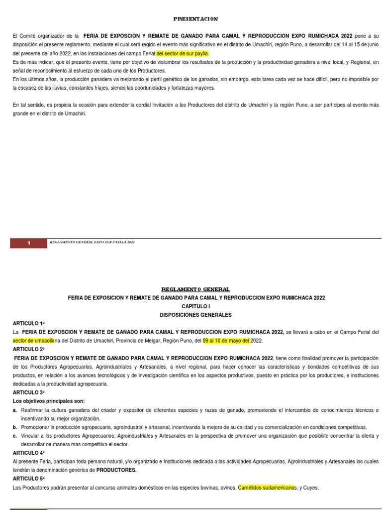 REGLAMENTO GENERAL Rumichaca | PDF | Subasta | Vacas