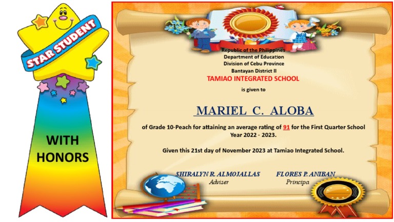 Certificate of Recognition for Academic Excellence: Mariel C. Aloba ...