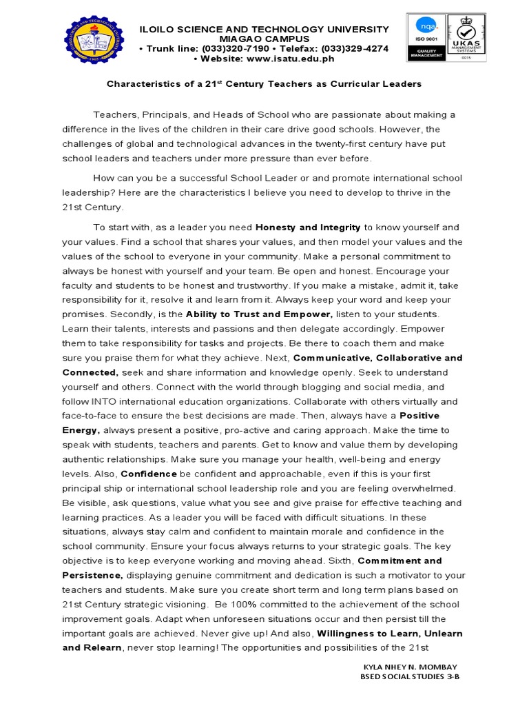 Characteristics of A 21st Century Teachers As Curricular Leaders | PDF ... Characteristics of A 21st Century Teachers As Curricular Leaders | PDF ...