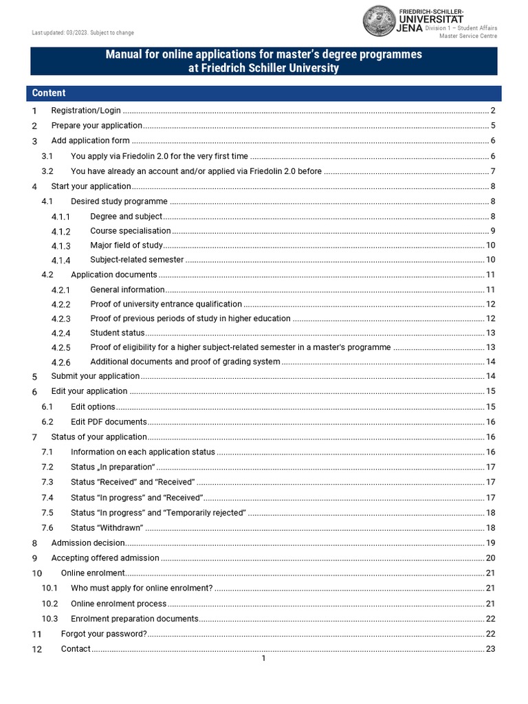 Application Manual Friedolin 2.0 | PDF | Academic Degree | University And College Admission