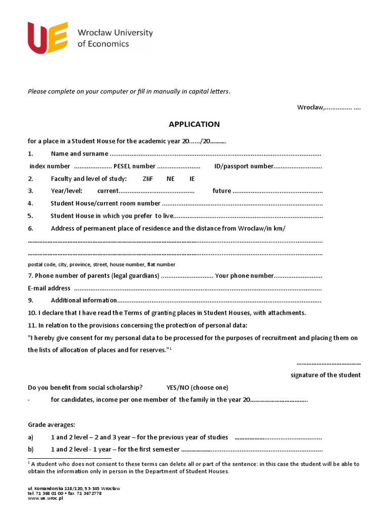 Dormitory Application Form | PDF | Computing