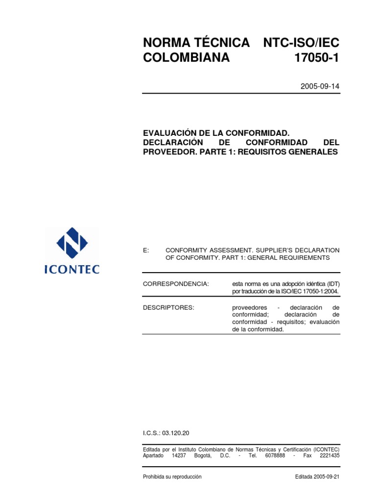 NTC-ISO/IEC 17050-1: Conformidad Proveedor | PDF | Organización ...